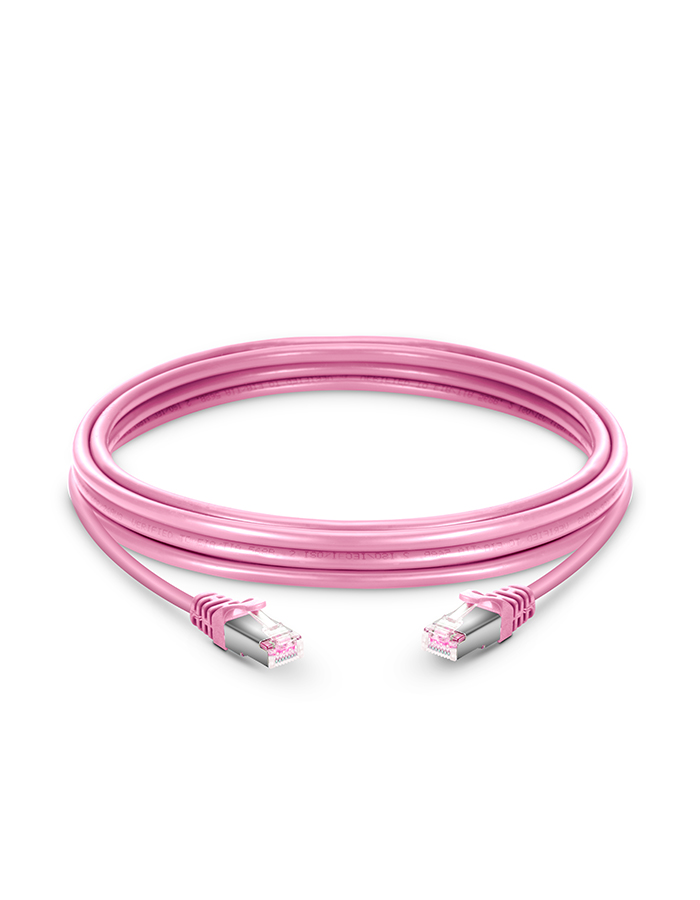 Cat6 Snagless Shielded (SFTP) PVC Pink Patch Cable, 6in - kamefiber